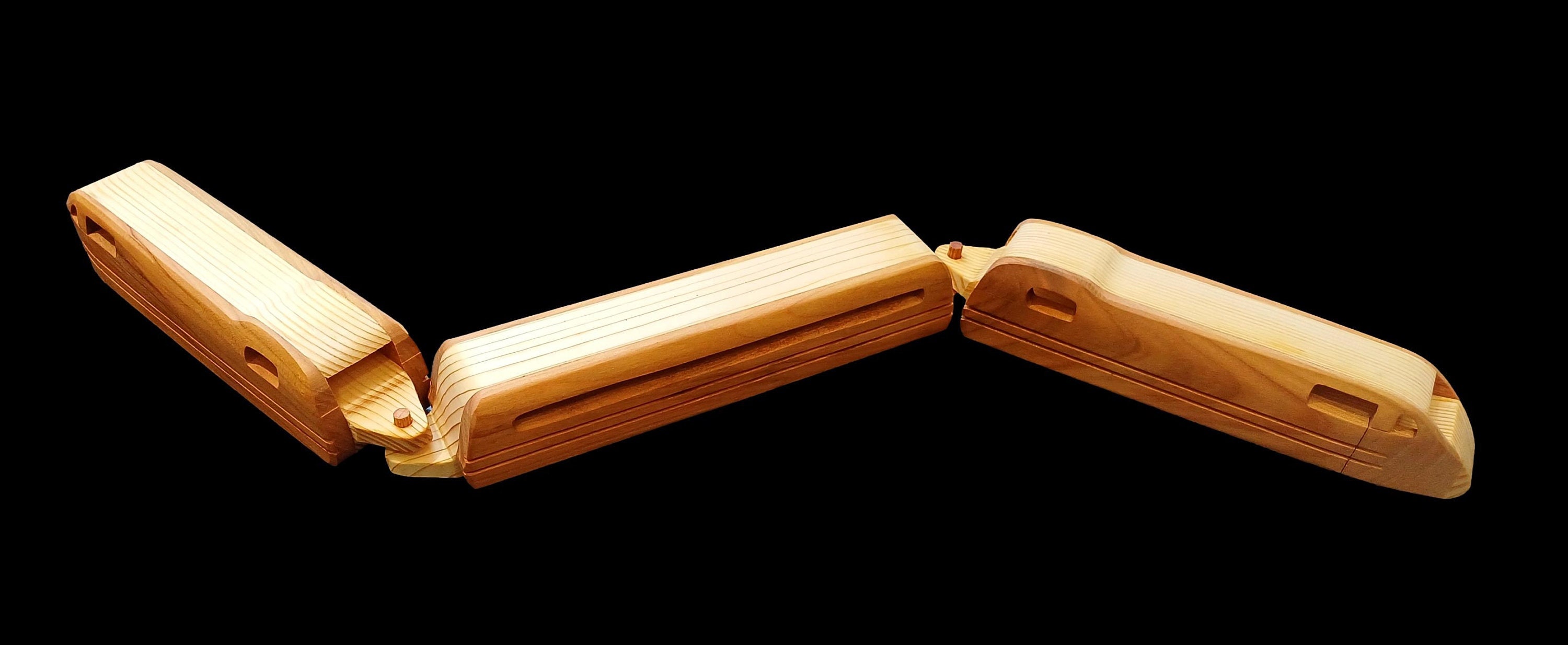 Handcrafted Wooden 3-piece Train Model 63cm Long Movable Wheels Unique ...