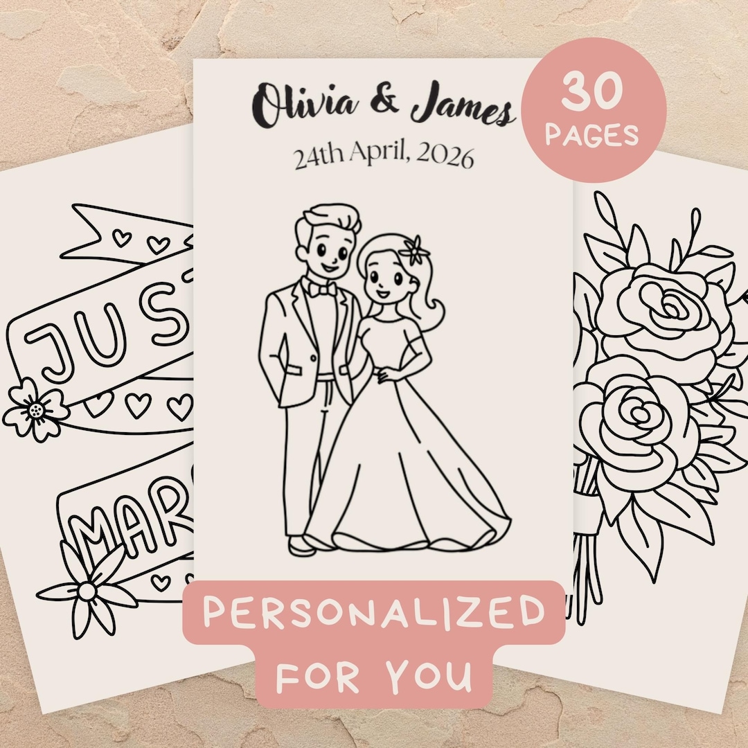 Personalized Wedding Coloring Book: 30 Page Kids Activity (digital ...
