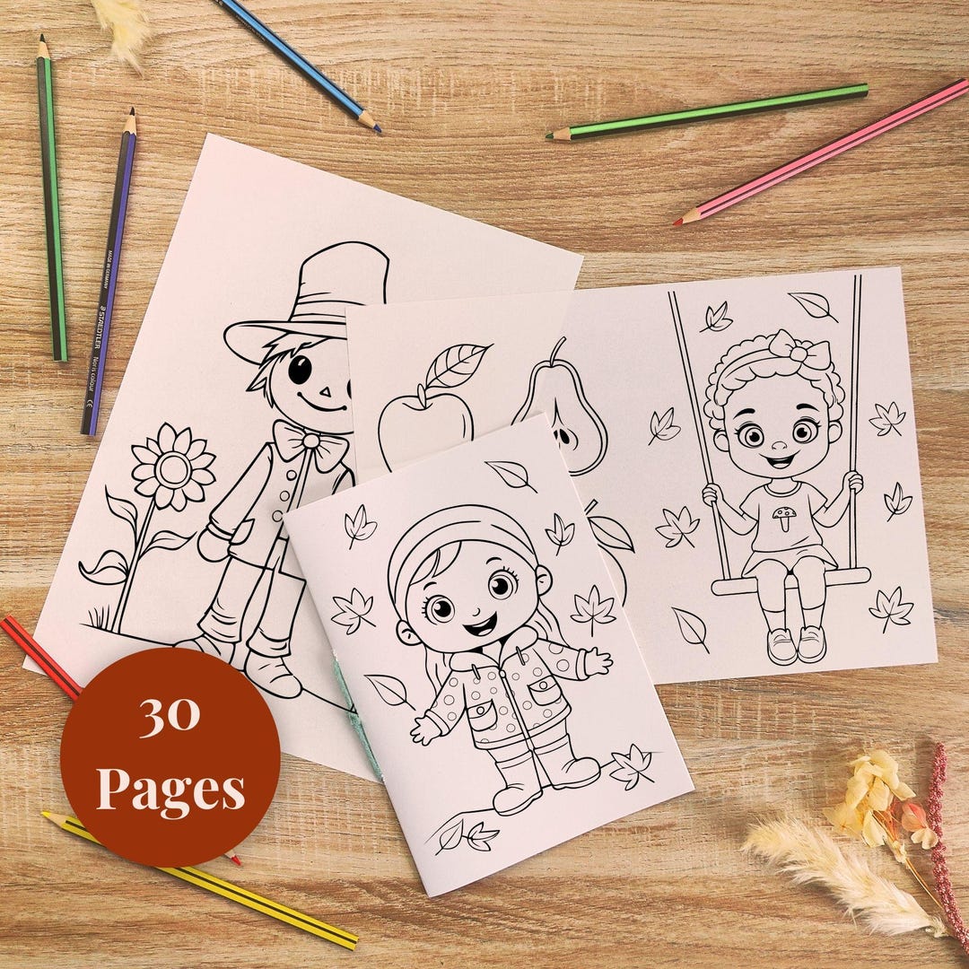 30 Cute Fall Coloring Pages for Kids 30 Pages Autumn Printables ...