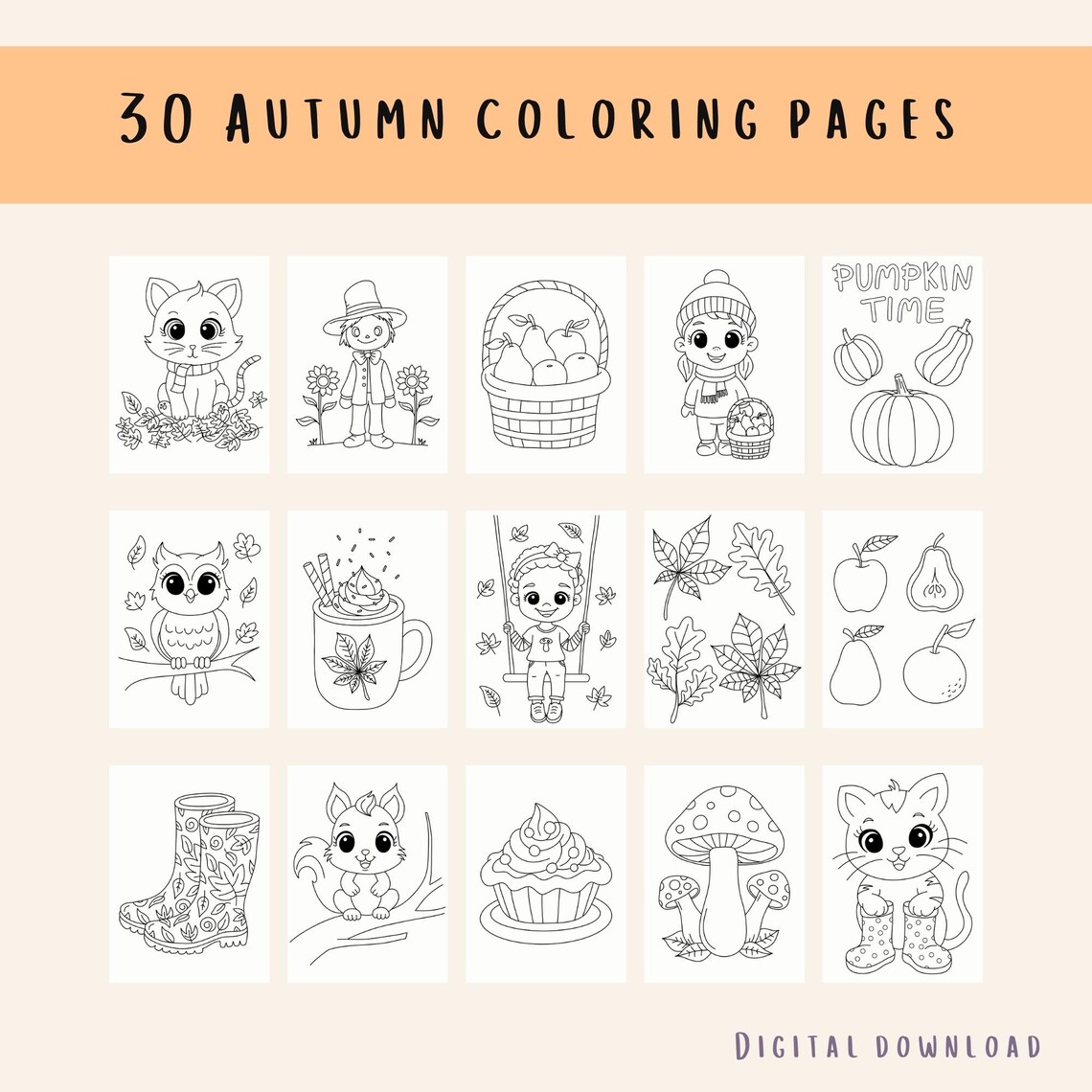 Autumn Coloring Pages for Kids – 30 Fall Printables (digital Download ...