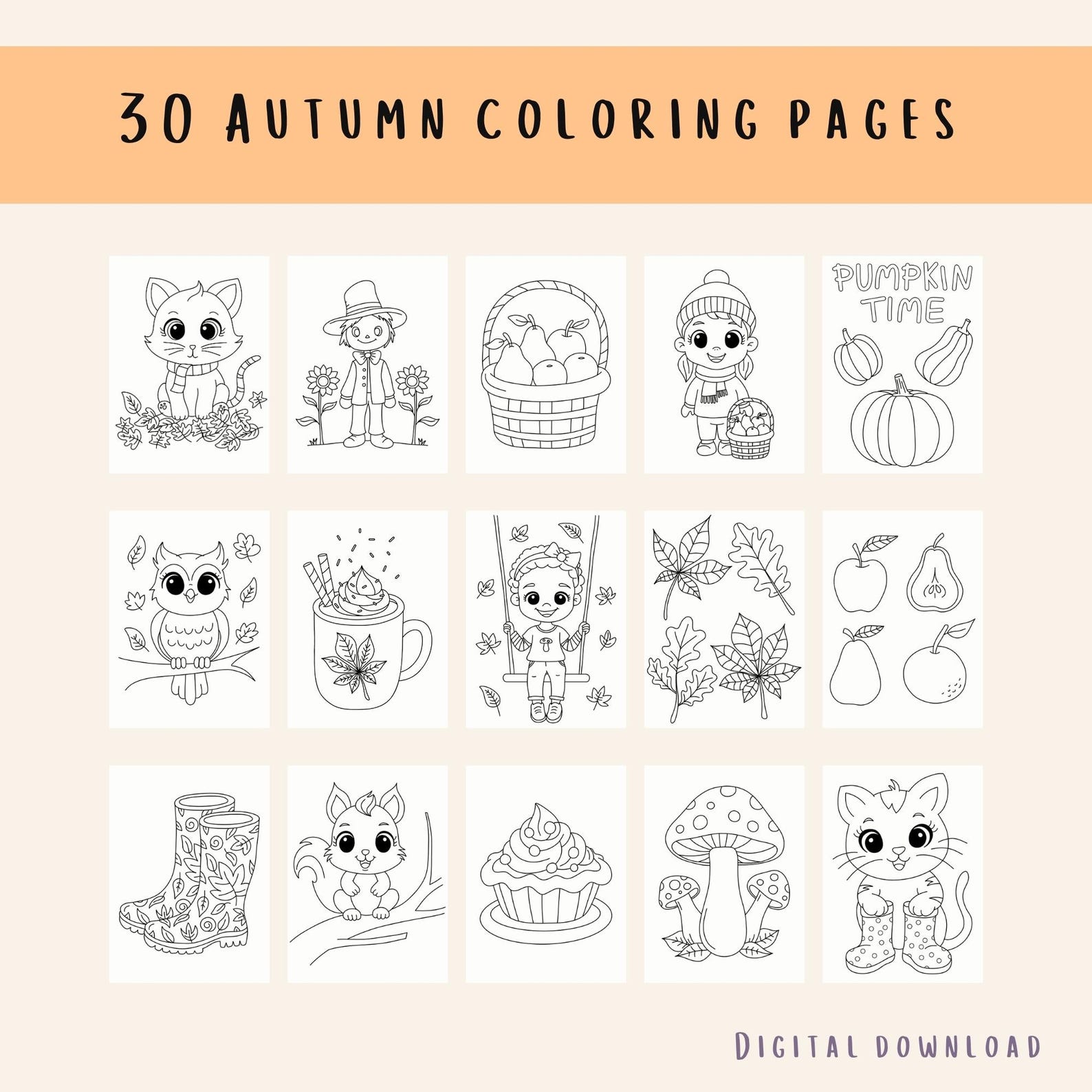 Autumn Coloring Pages for Kids – 30 Fall Printables (digital Download ...