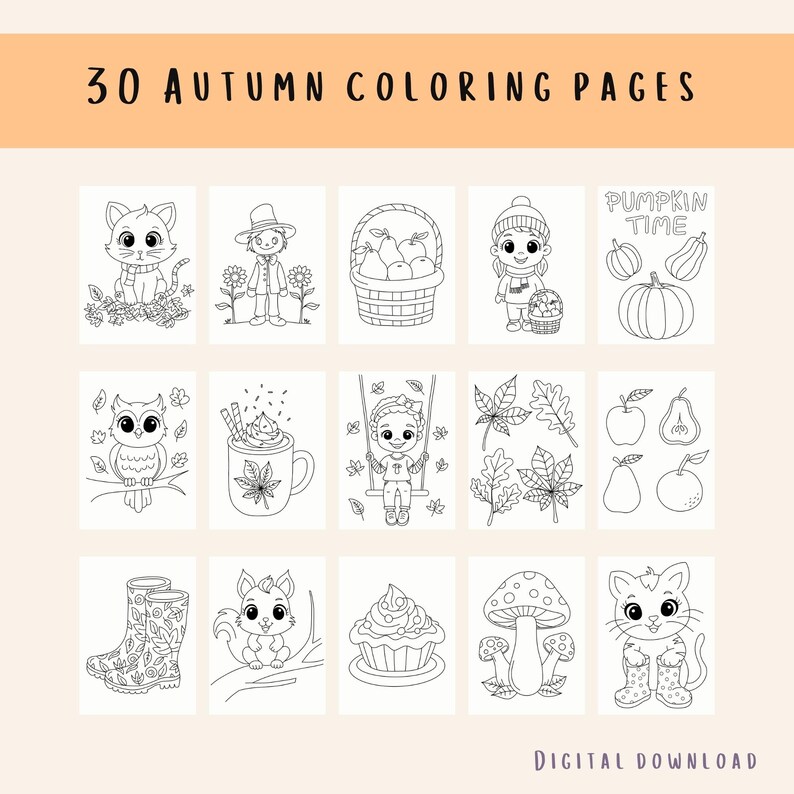 Autumn Coloring Pages for Kids – 30 Fall Printables (digital Download ...