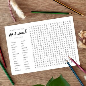 Custom Wedding Word Search Sign - Personalized Sip and Search - Bridal ...