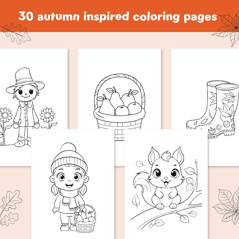 Cute Autumn Coloring Pages for Kids - Etsy