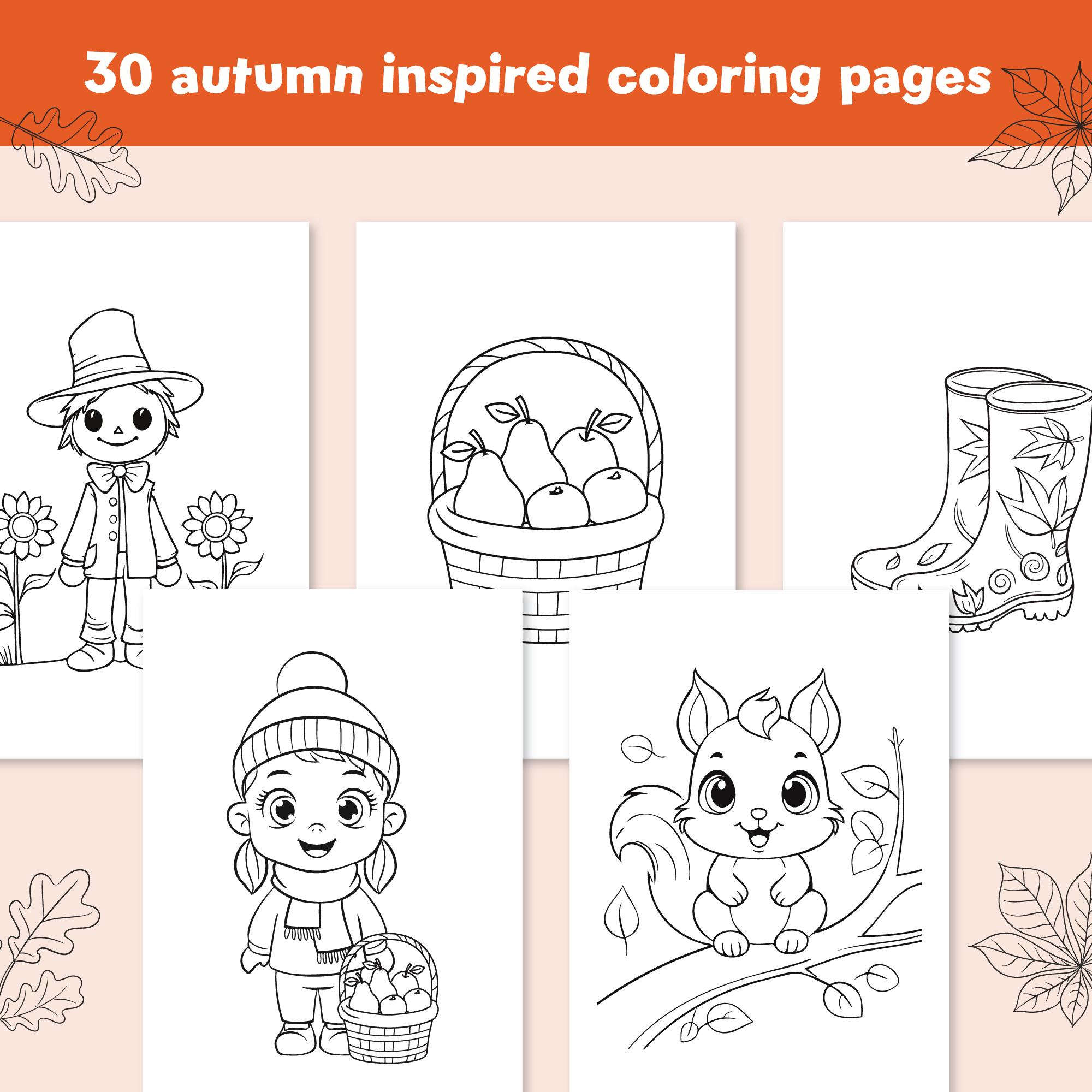 Cute Autumn Coloring Pages for Kids - Etsy