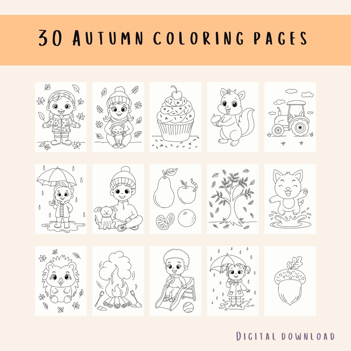 Autumn Coloring Pages for Kids – 30 Fall Printables (digital Download ...