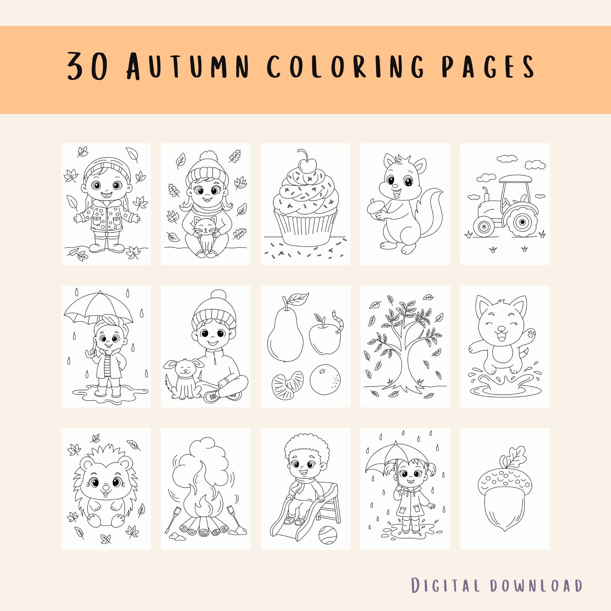 Autumn Coloring Pages for Kids – 30 Fall Printables (digital Download ...