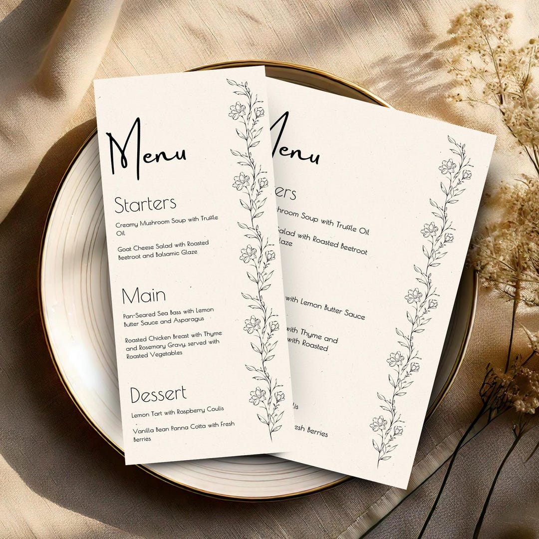 Wedding Menu Template - Modern Wedding Dinner Menu - Printable Menu ...