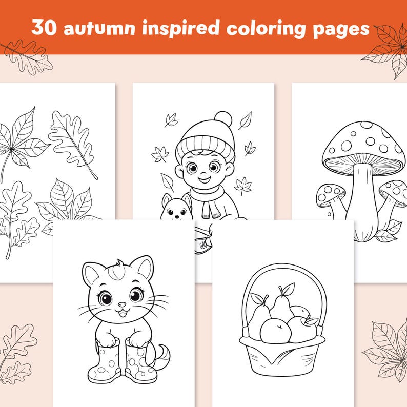 Cute Autumn Coloring Pages for Kids - Etsy