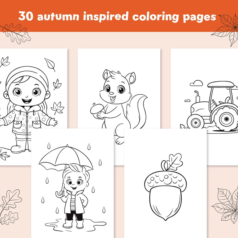 Cute Autumn Coloring Pages for Kids - Etsy