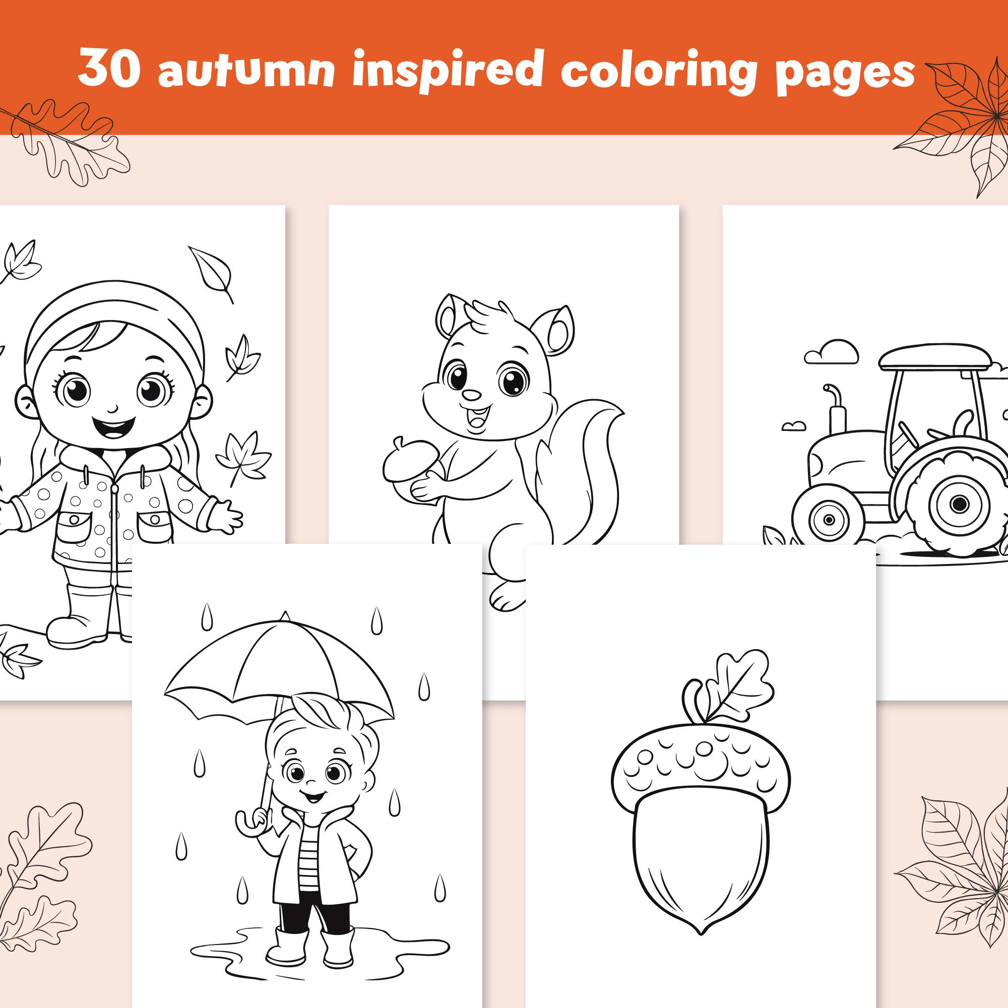 Cute Autumn Coloring Pages for Kids - Etsy