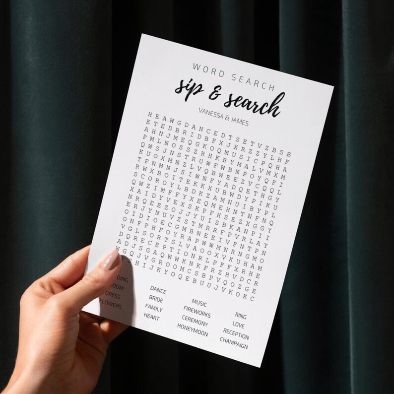 Custom Wedding Word Search Sign - Personalized Sip and Search - Bridal ...