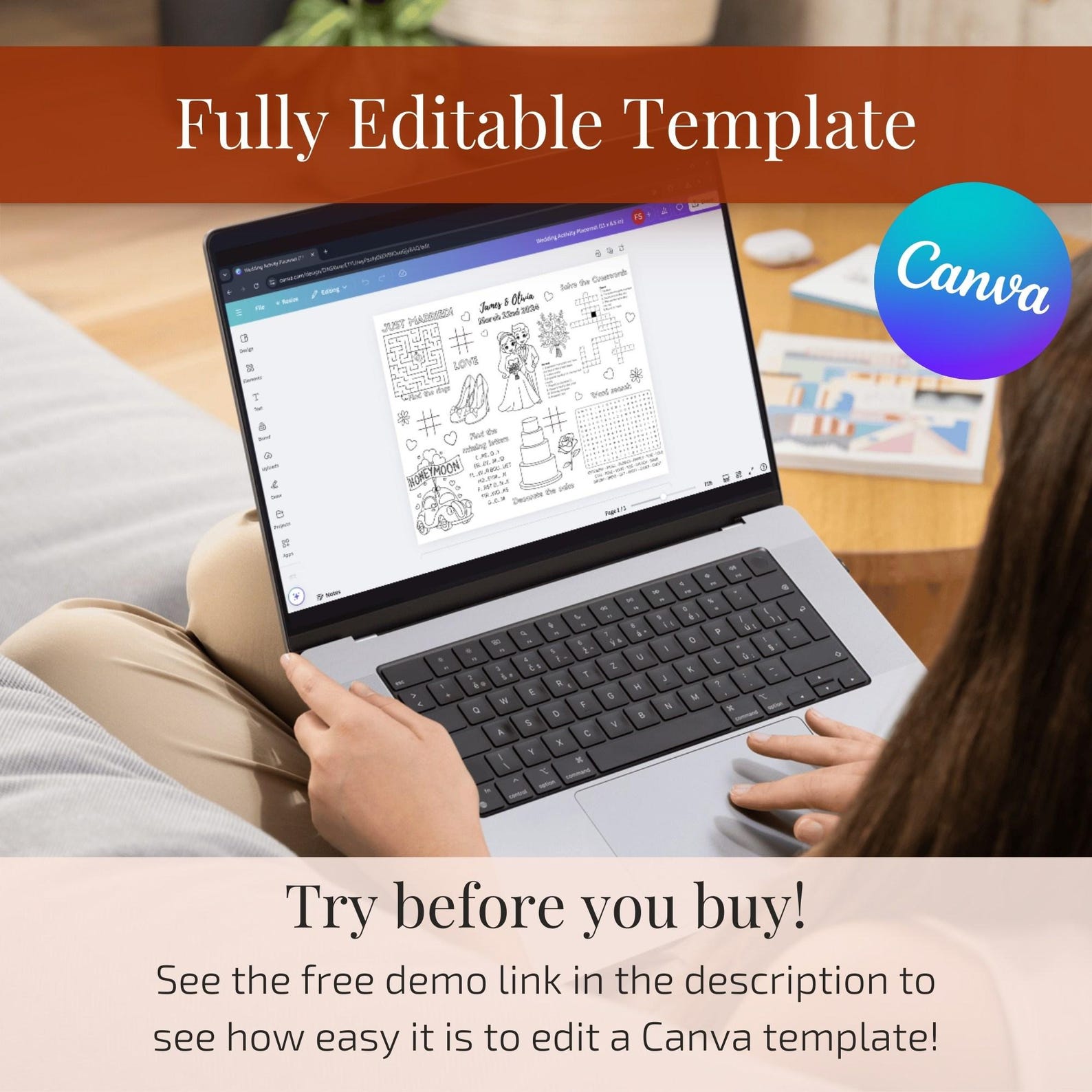 Personalized Wedding Activities Placemat Canva Template Custom Wedding ...