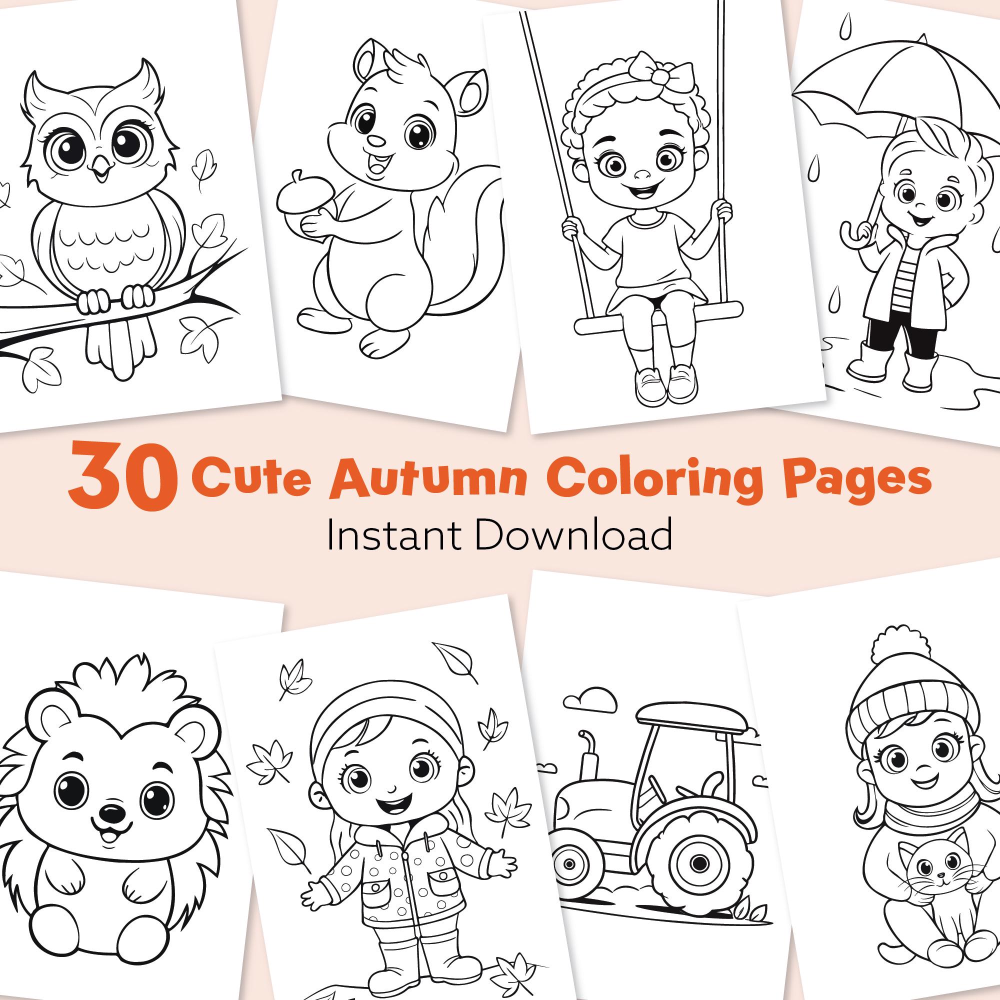 Cute Autumn Coloring Pages for Kids - Etsy