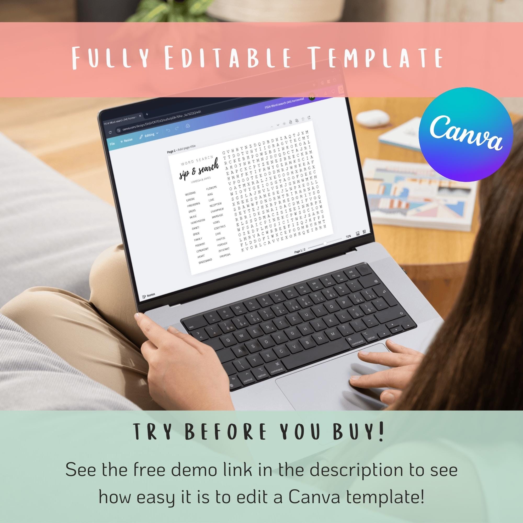 Custom Wedding Word Search Sign - Personalized Sip and Search - Bridal ...