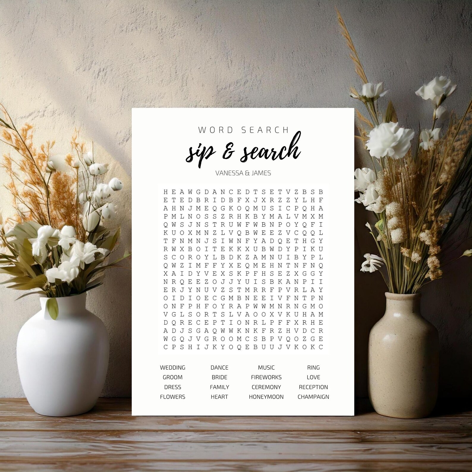 Custom Wedding Word Search Sign - Personalized Sip and Search - Bridal ...