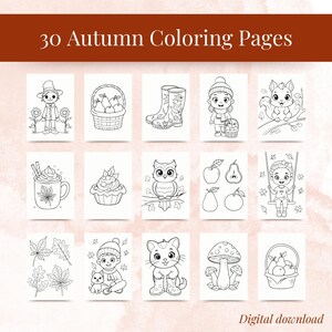 30 Cute Fall Coloring Pages for Kids 30 Pages Autumn Printables ...