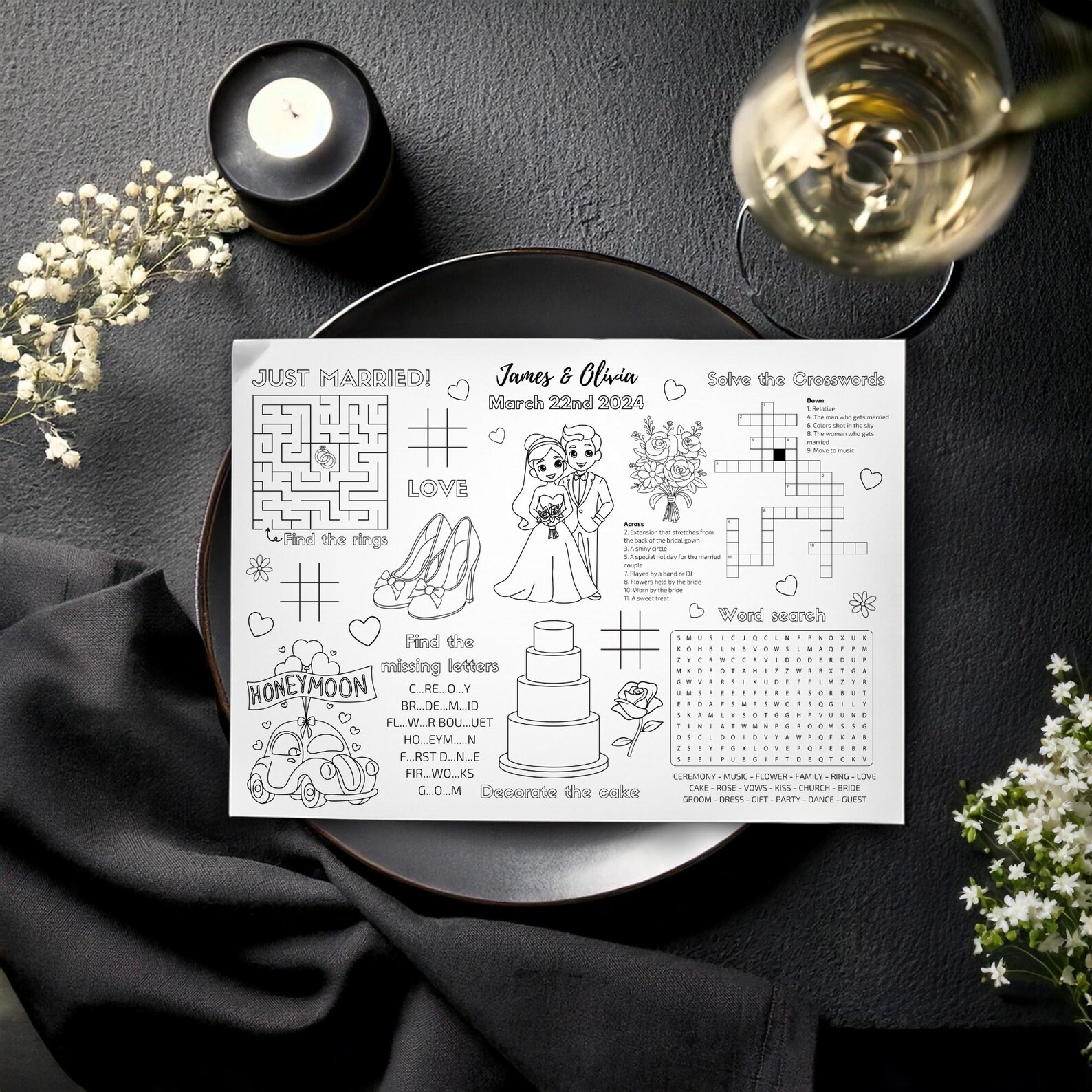Personalized Wedding Activities Placemat Canva Template Custom Wedding ...