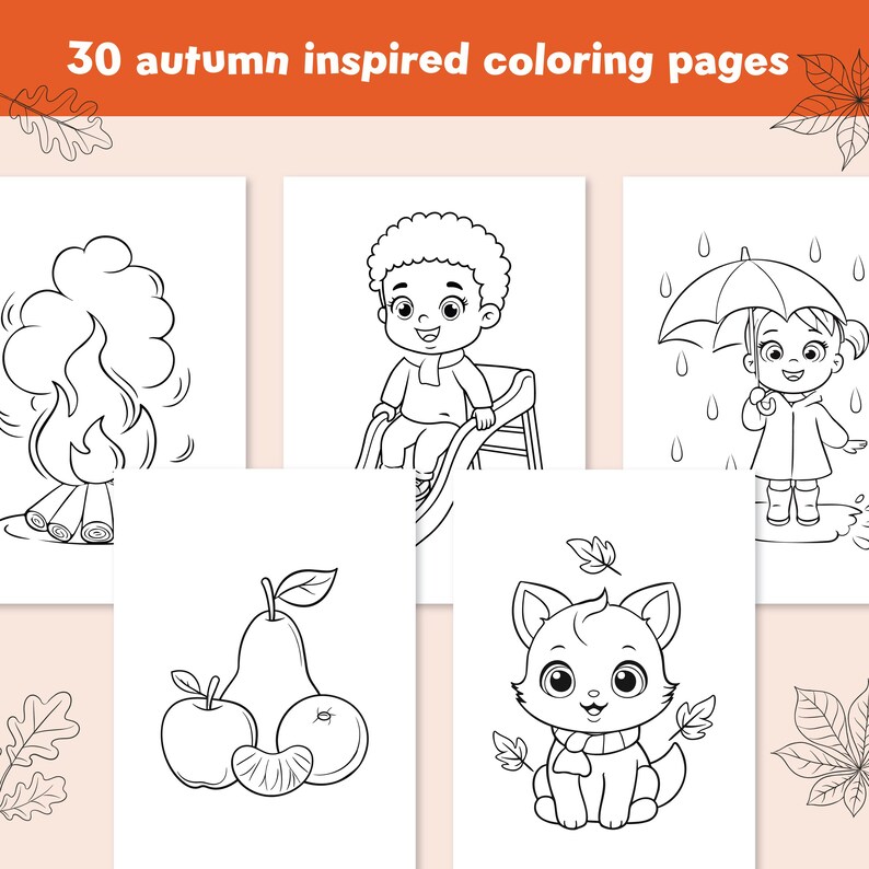 Cute Autumn Coloring Pages for Kids - Etsy
