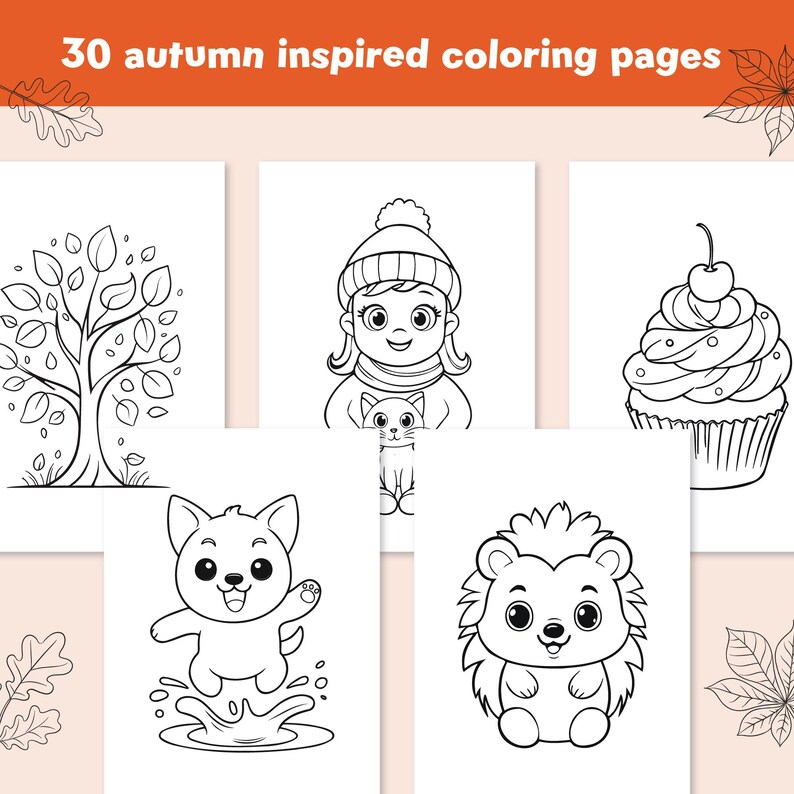 Cute Autumn Coloring Pages for Kids - Etsy