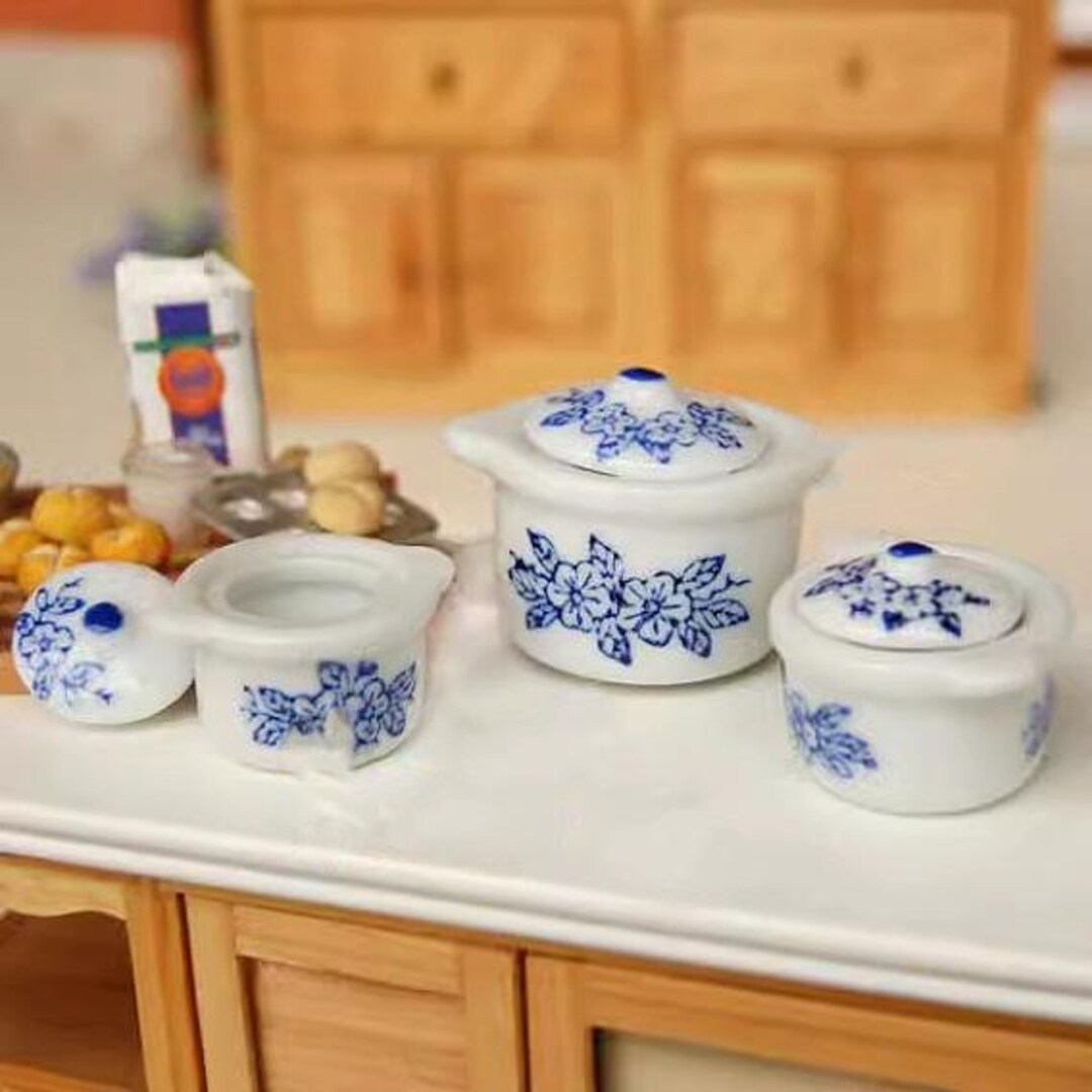 Miniature Dolls House Mini Porcelain Kitchenware, Set of 3 Kitchen ...