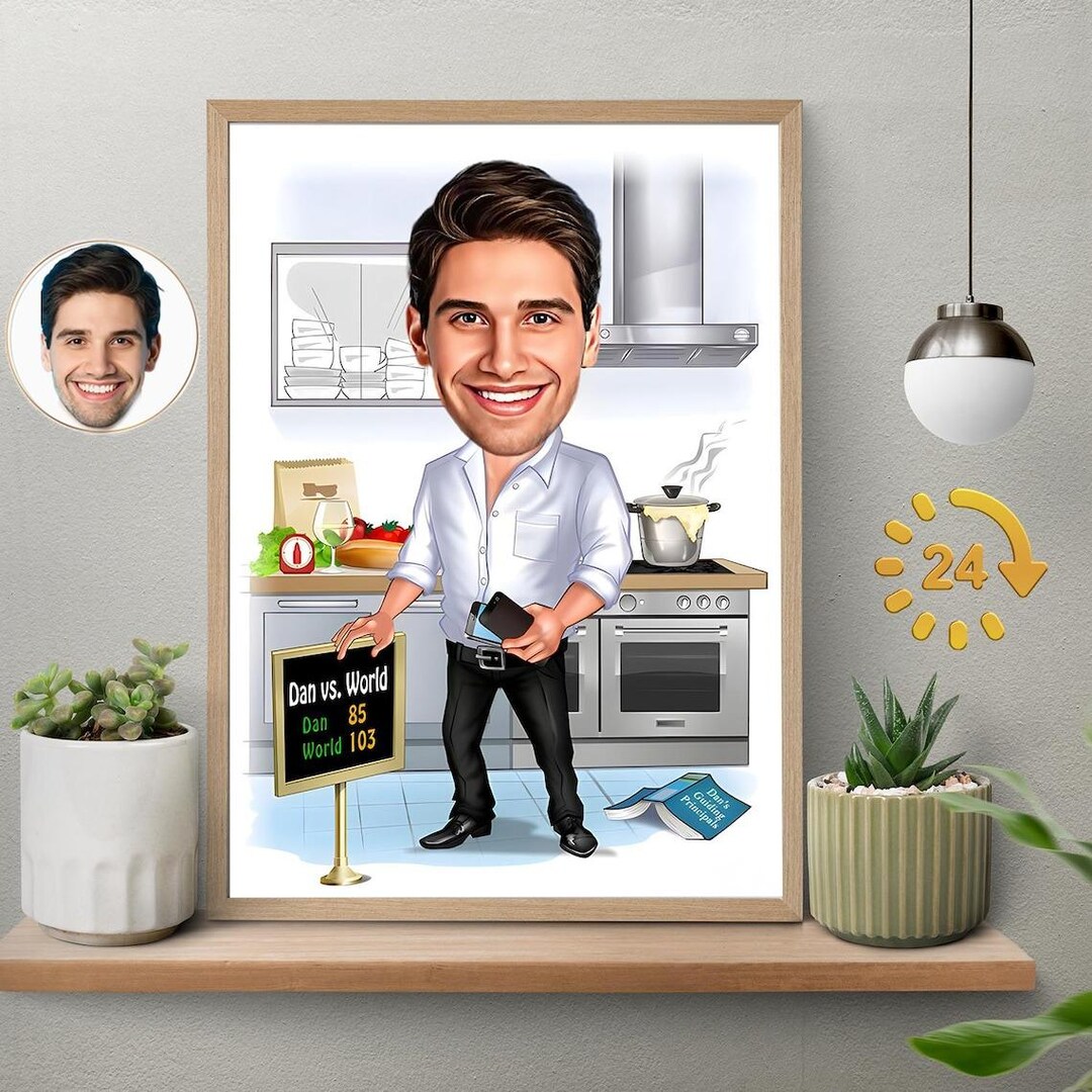 Chef Gift for Men, Male Chef Caricature From Photo, Funny Chef Art ...