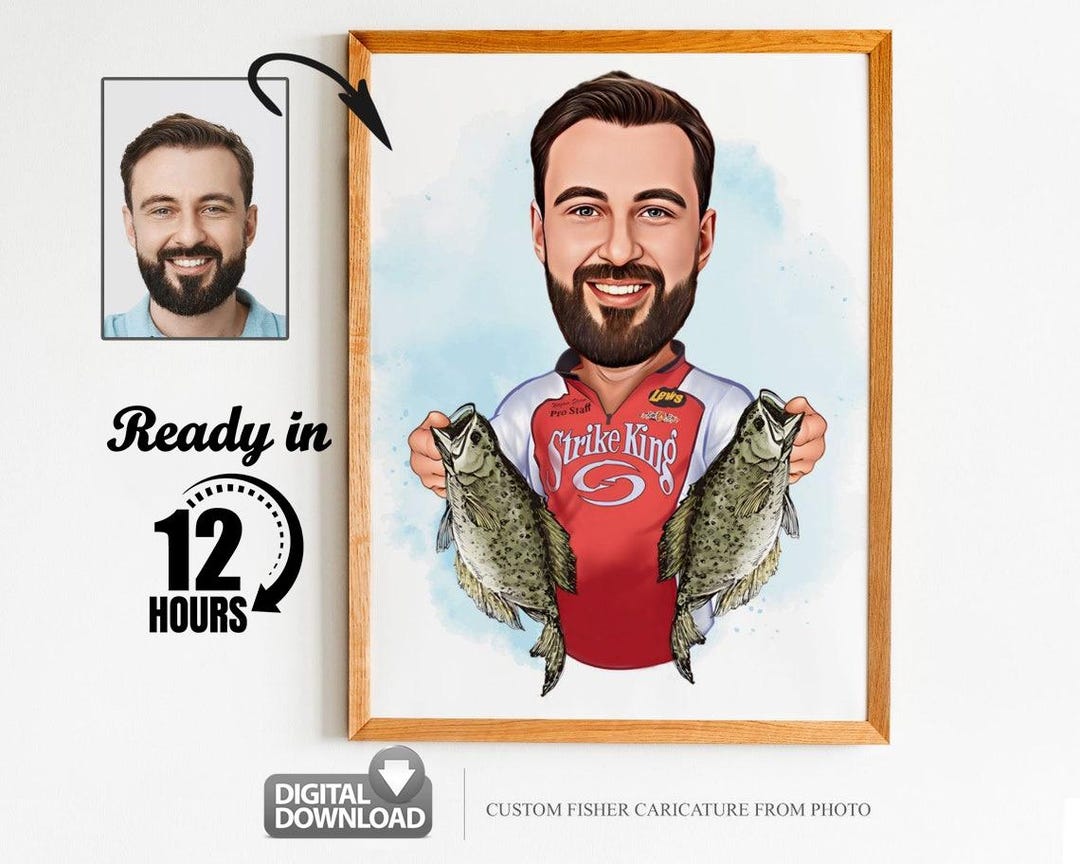 Custom Fisherman Cartoon Portrait, Gift for Fisher, Fisherman ...