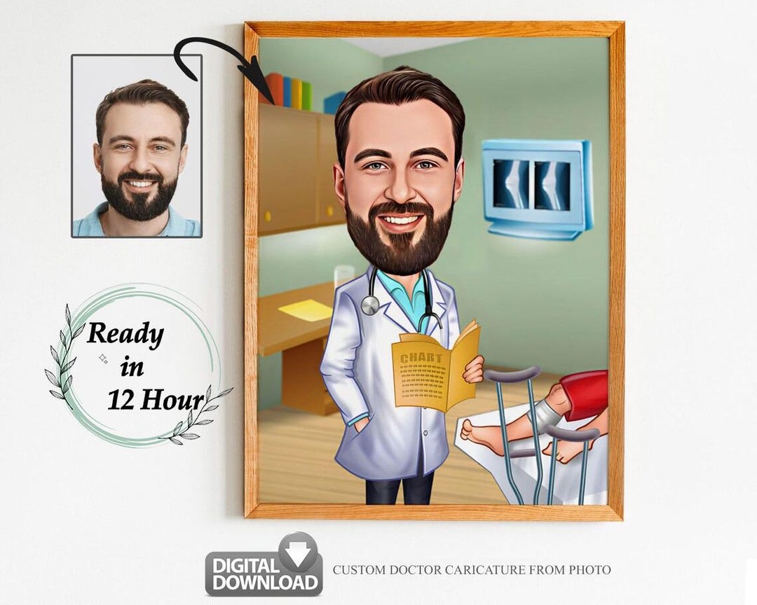 Custom Male Doctor Cartoon Portrait, Doctor Portrait, Doctor Caricature ...