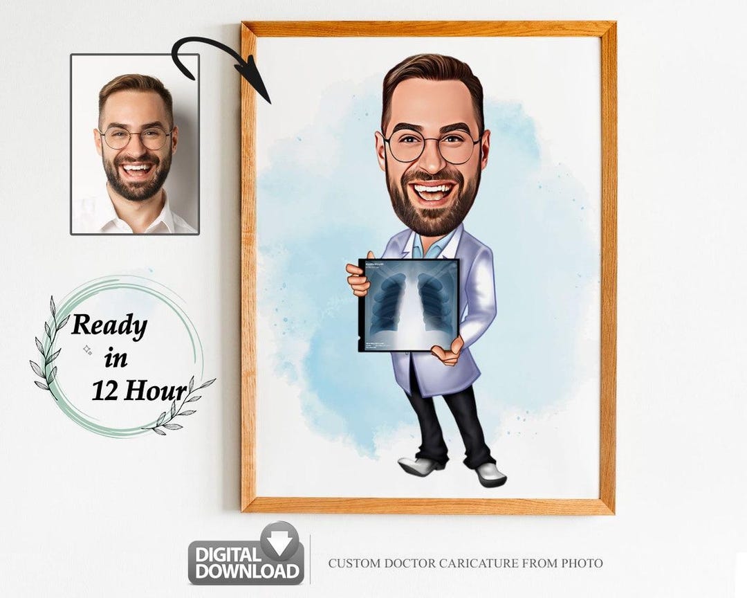 Custom Male Doctor Cartoon Portrait, Doctor Portrait, Doctor Caricature ...