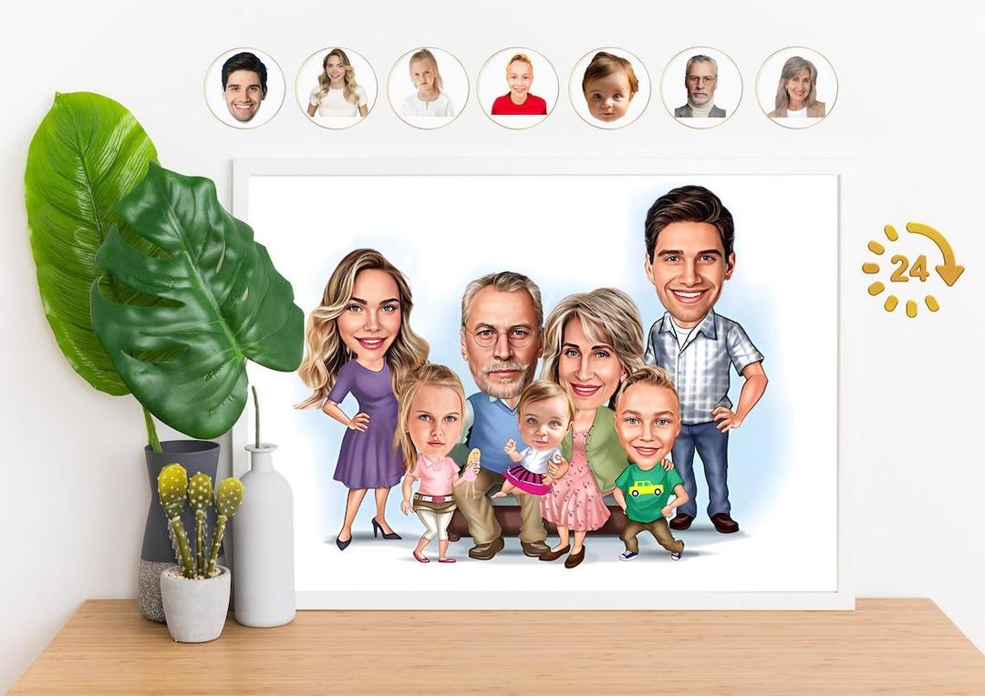 Custom Family Cartoon Portrait, Family Portrait, Gift for Family ...