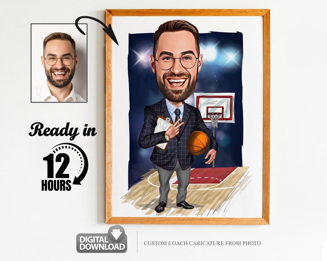 Custom Basketball Coach Cartoon Portrait, Coach Portrait, Coach Gift ...
