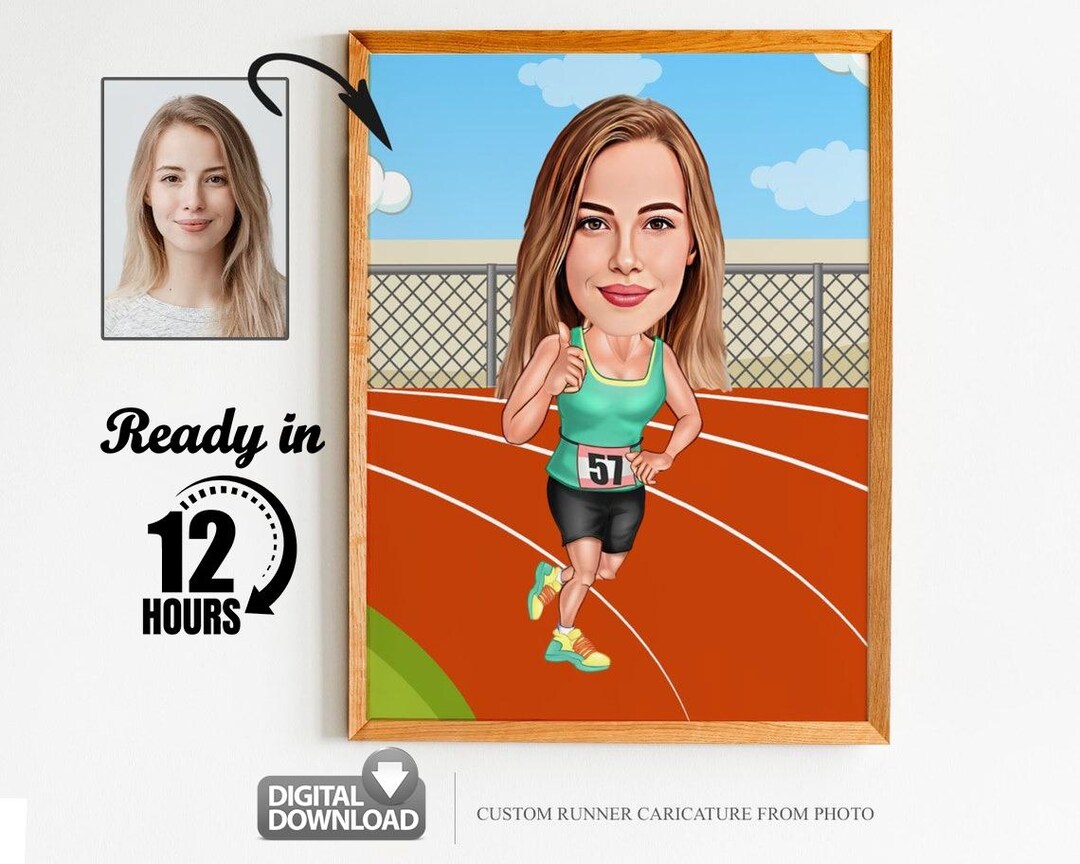 Custom Women Runner Cartoon Portrait, Runner Portrait, Runner Gift ...