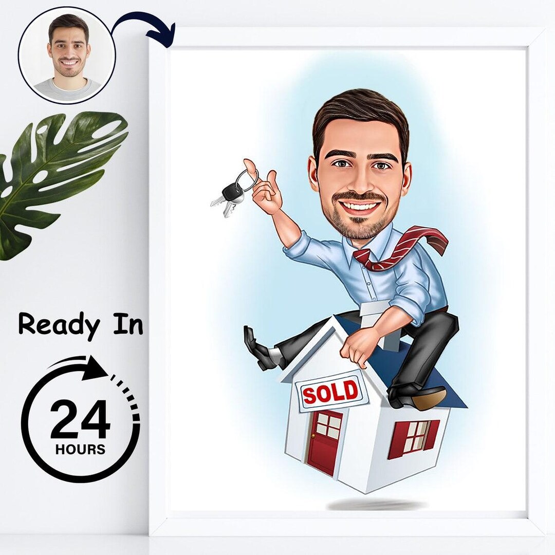 Personalized Funny Real-estate Caricature Art for Him, Real Estate Gift ...