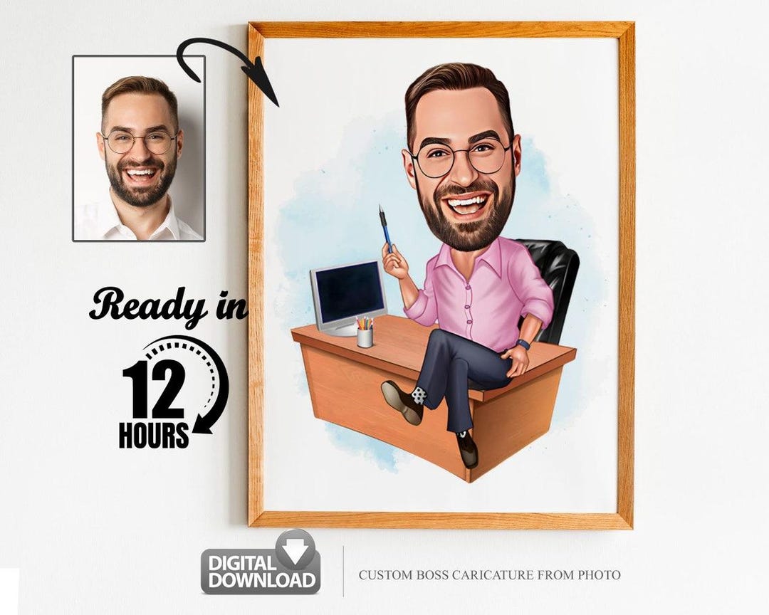 Custom Boss Caricature From Photo, Boss Gift for Men, Boss Cartoon ...