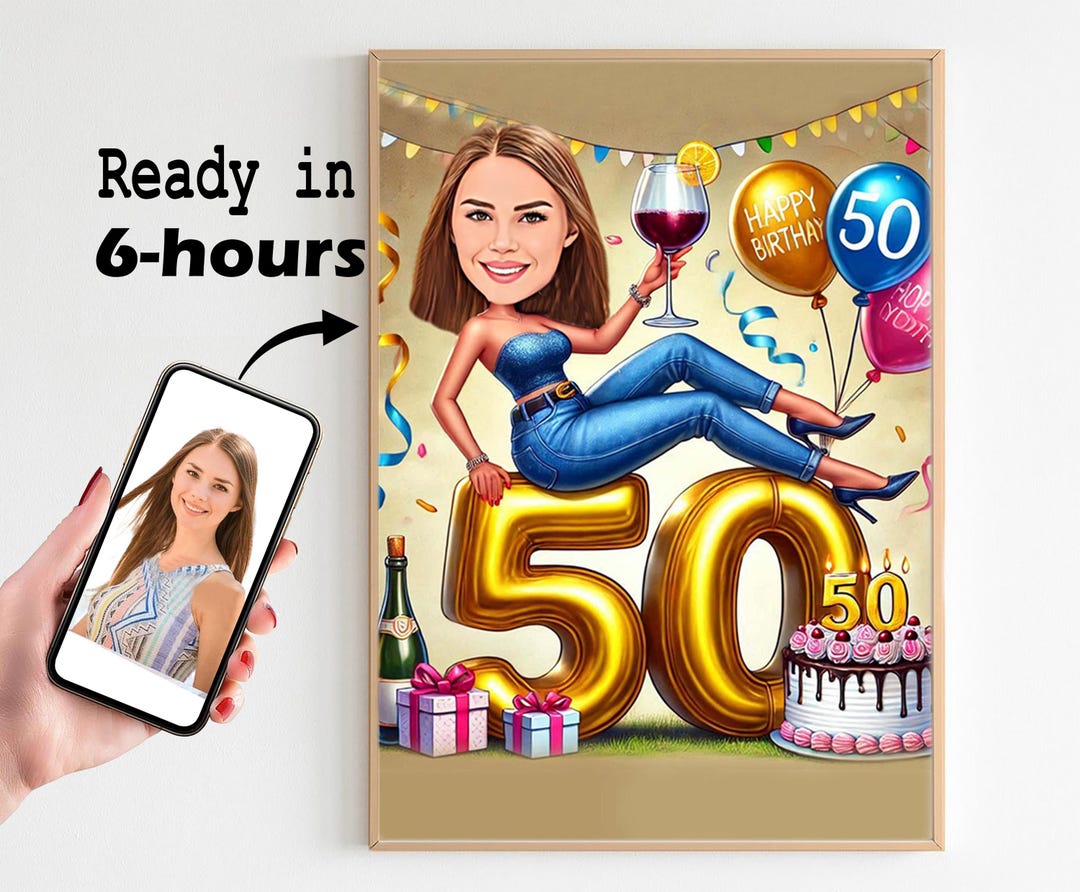 Personalized 50th Birthday Caricature From Photos, Happy Birthday ...