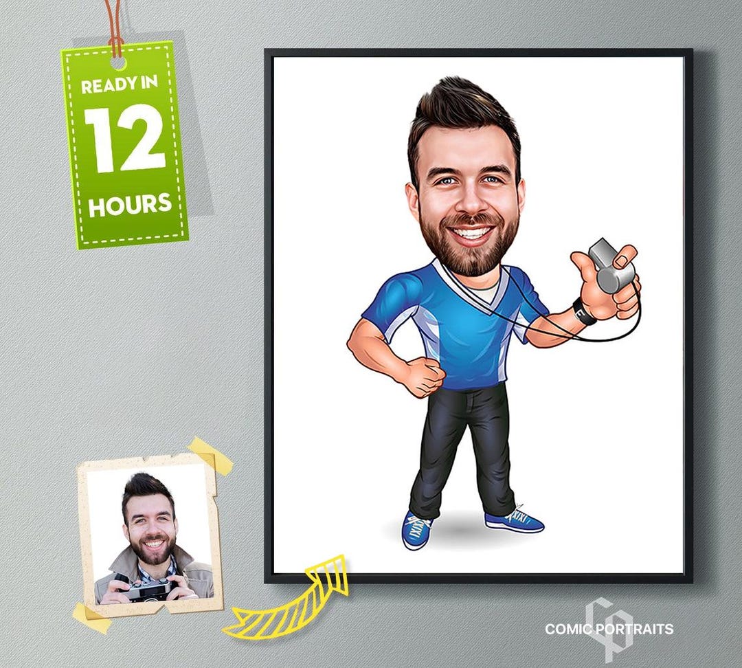 Custom Soccer Caricature,soccer Coach Cartoon Portrait, Football Coach ...