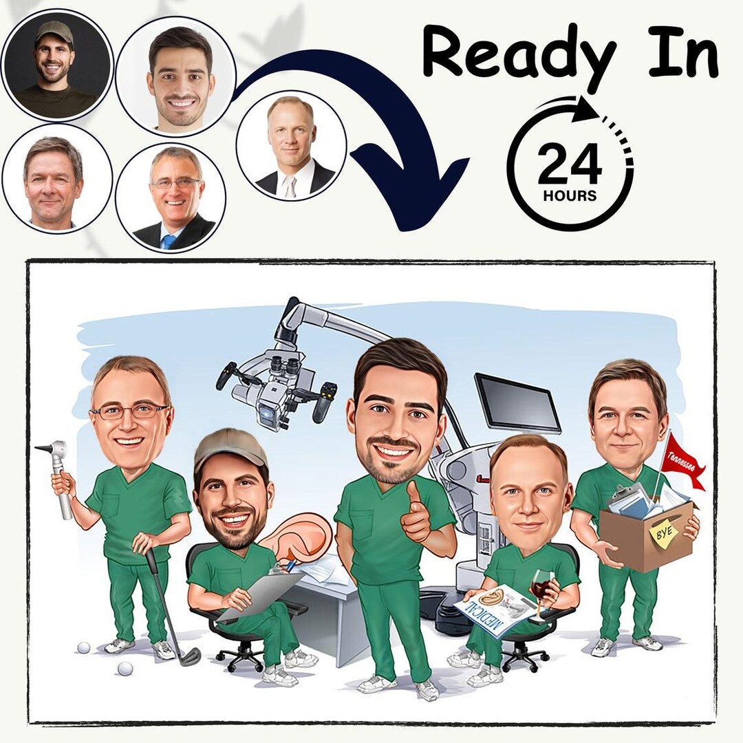 Personalized Doctors Team Caricature, Hospital Male Staffs Ent Doctor ...