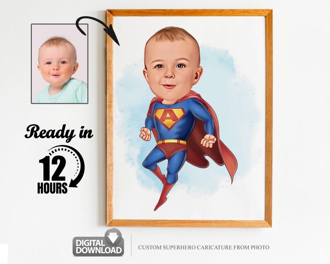 Custom Superhero Kid Cartoon Portrait, Superhero Portrait, Gift for ...