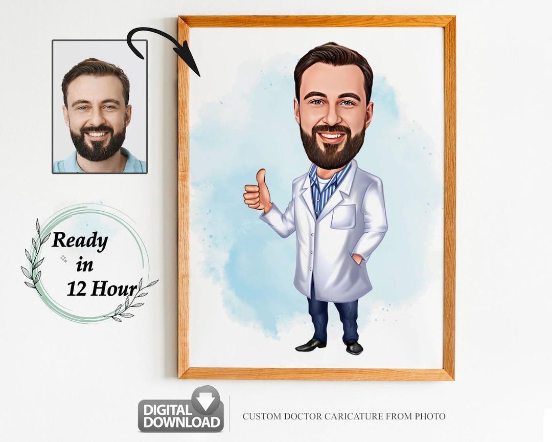 Custom Male Doctor Cartoon Portrait, Doctor Portrait, Doctor Caricature ...