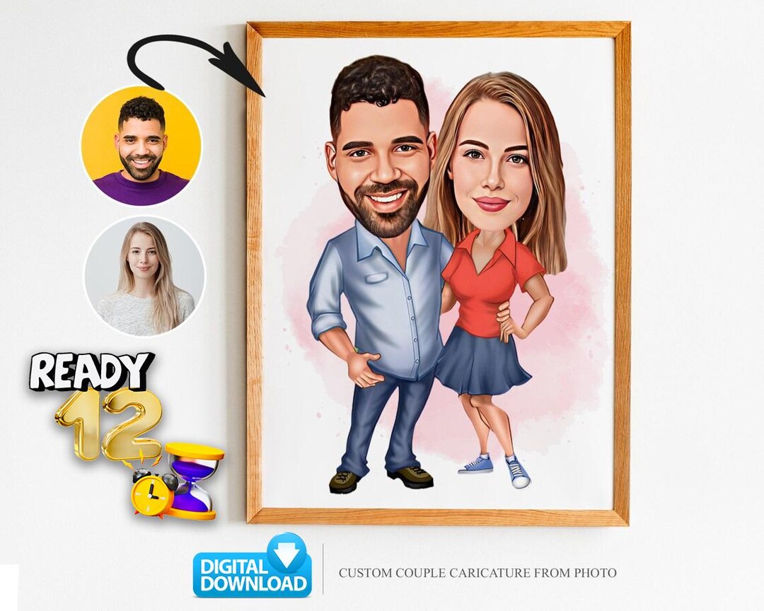 Custom Couple Cartoon Portrait, Couple Portrait, Couple Gift, Couple ...