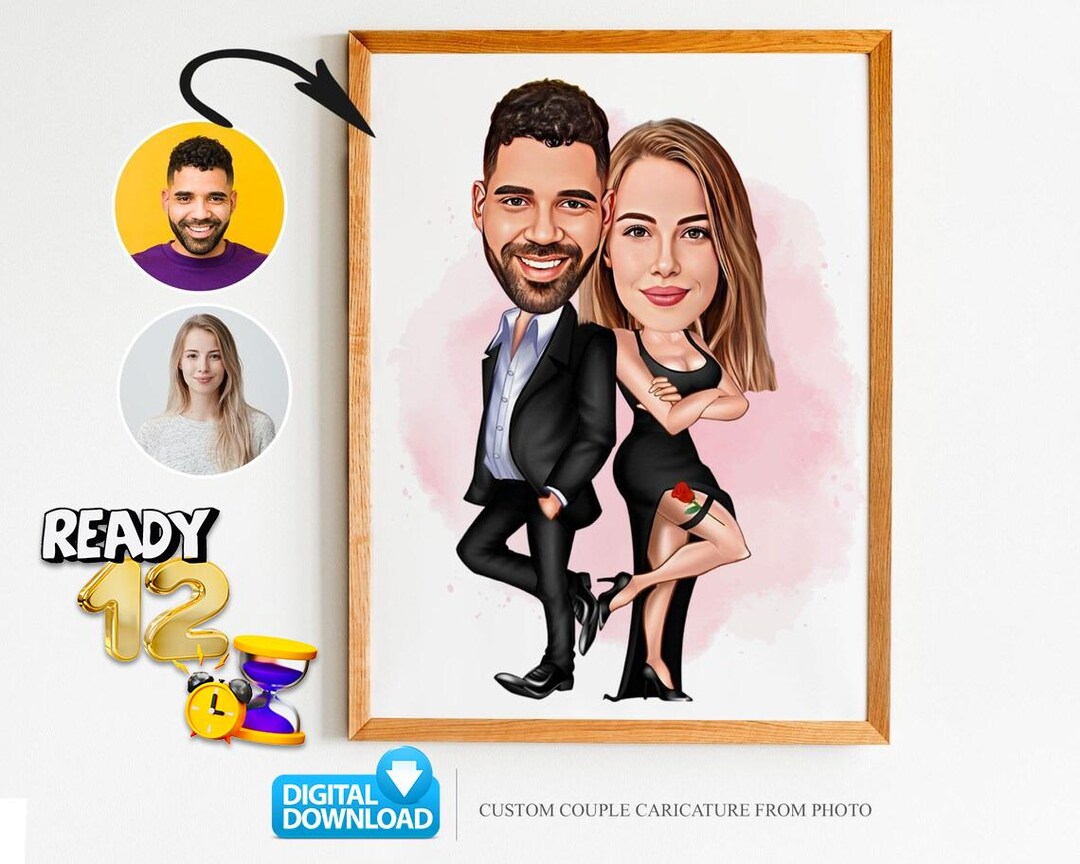 Custom Couple Cartoon Portrait, Couple Portrait, Couple Gift, Couple ...