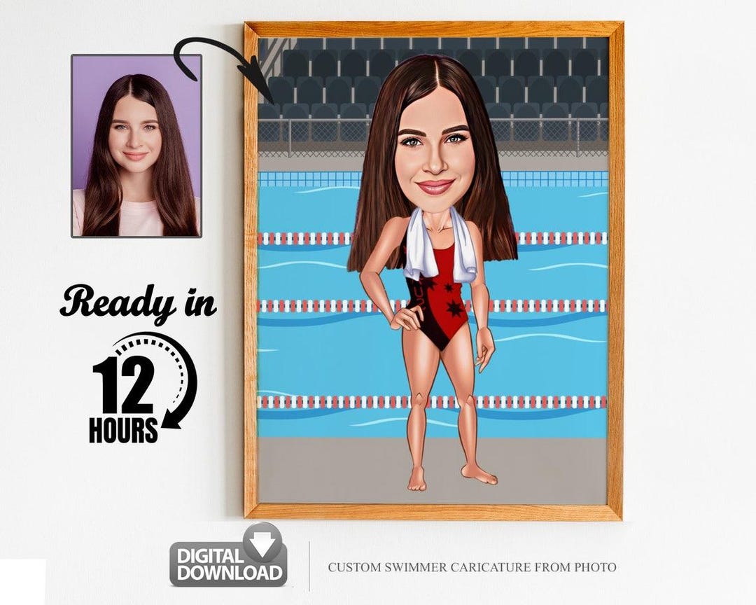 Custom Women Swimmer Cartoon Portrait, Swimmer Caricature, Swimmer Gift ...