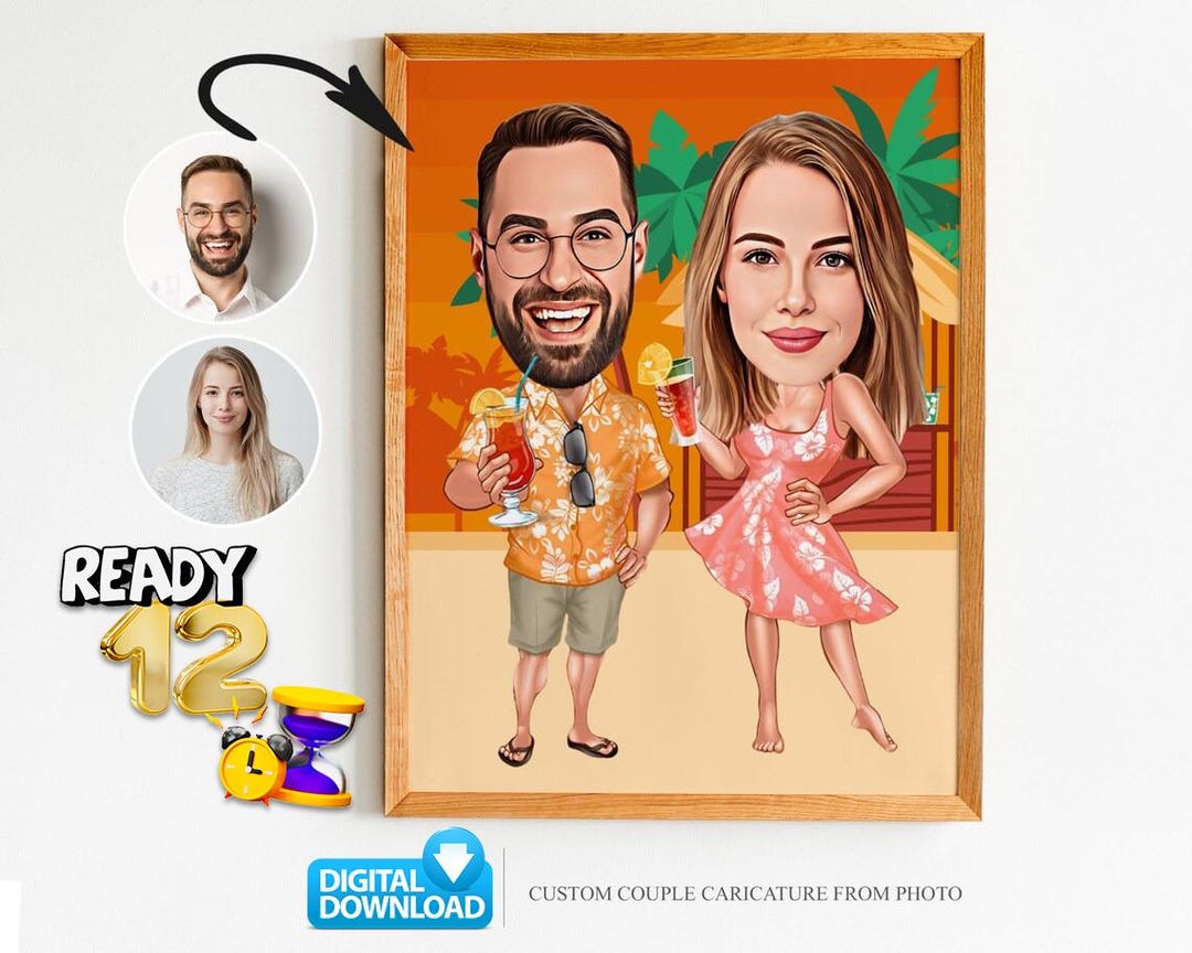 Custom Couple Cartoon Portrait, Couple Portrait, Couple Gift, Couple ...