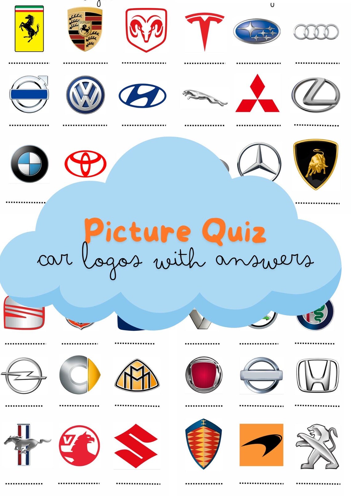 Car Logo Picture Quiz: Printable Game Night Activity (with Answers) - Etsy