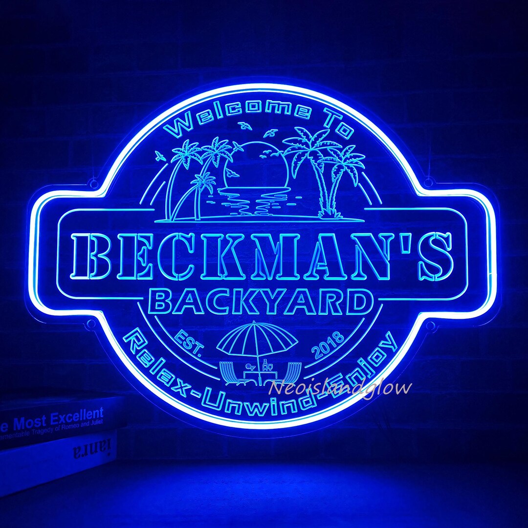 Personalized Funny Backyard Neon Sign - Custom Family Name LED Light ...