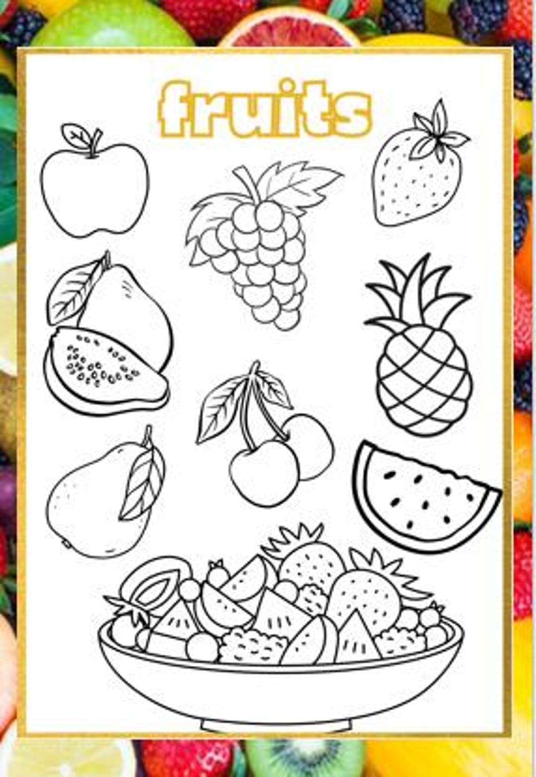 Fruit Coloring Page, Fruit Coloring Book for Kids, Boys, Girls, Teen ...