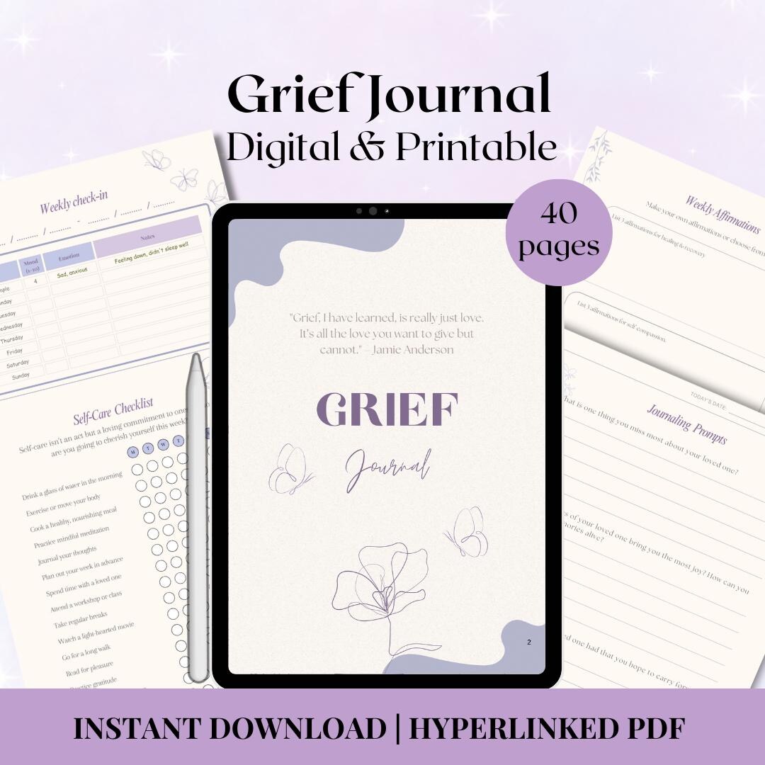 Digital Grief Journal Healing After Loss Workbook Printable Guided ...