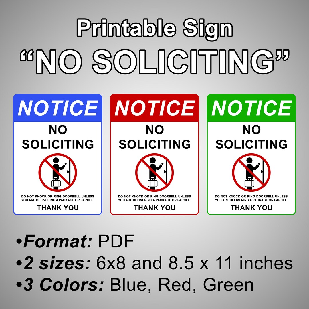 Printable Sign "no Soliciting" | Digital File - Etsy