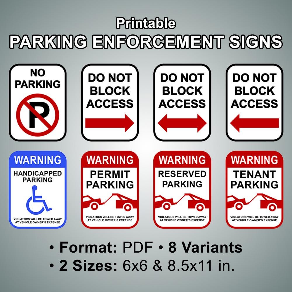 Printable Parking Enforcement Signs Digital File - Etsy