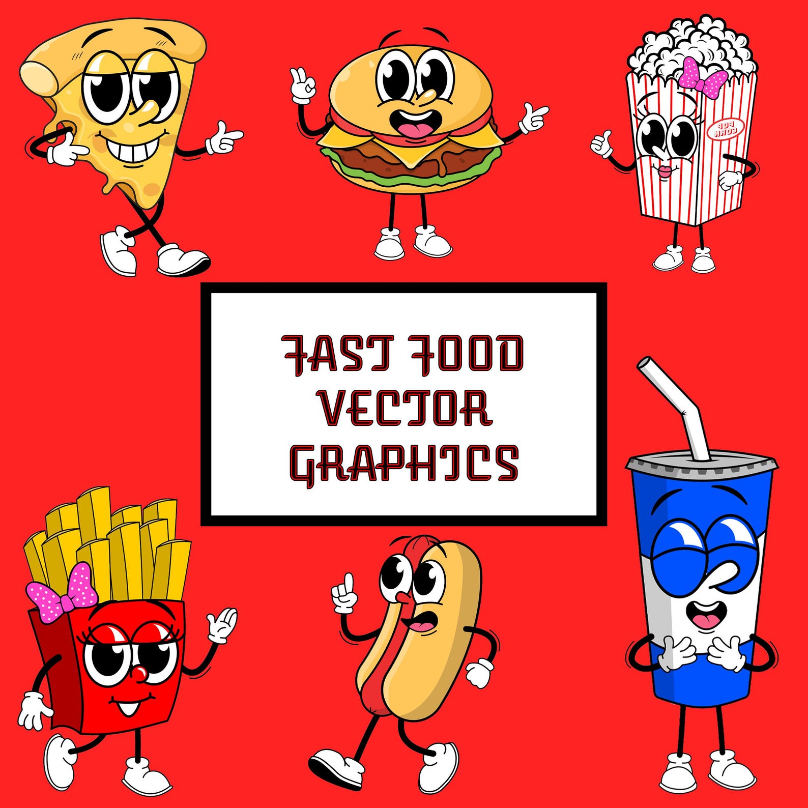 Cartoon Style Fast Food | Vector Graphics Bundle - Etsy